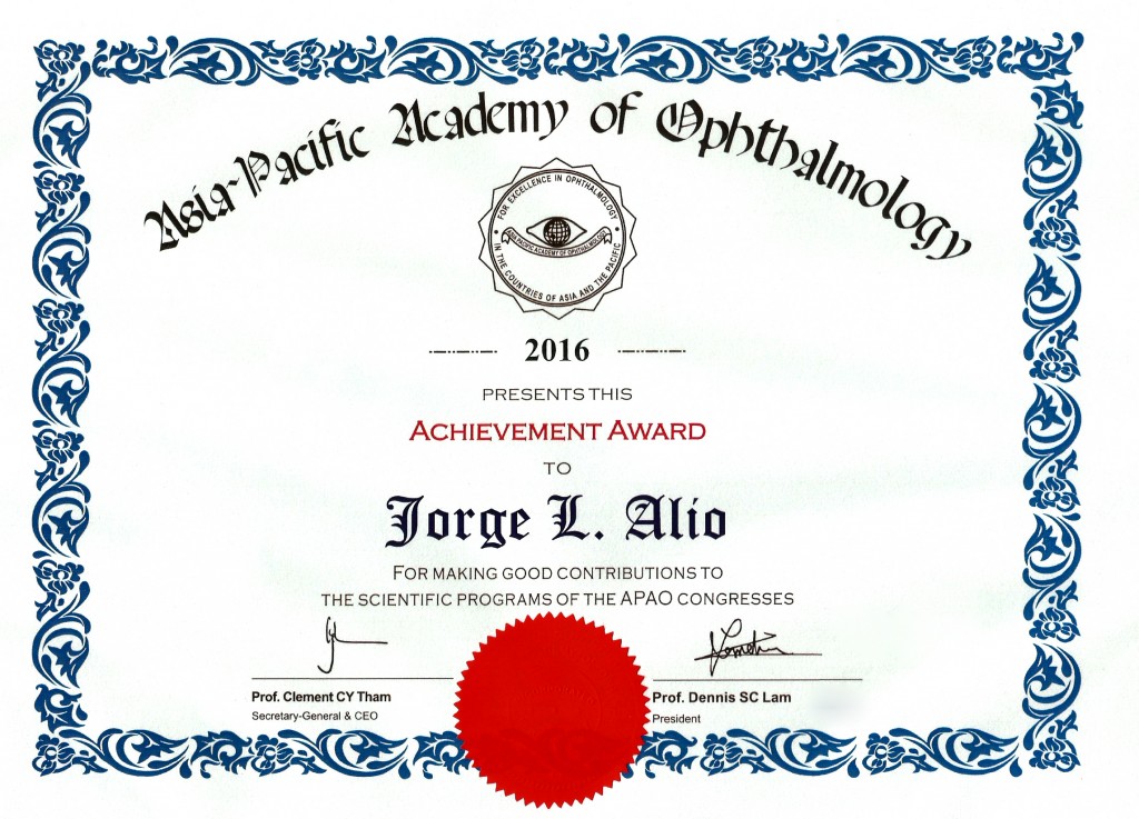 The Achievement Award of Asia-Pacific Academy of Ophthalmology - Doctor ...